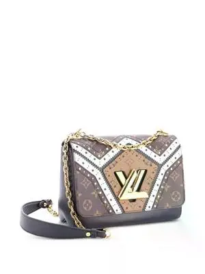 LOUIS VUITTON Twist Handbag Limited Edition Brogue Reverse Monogram Canvas And Leather Mm Shoulder Bag - Black