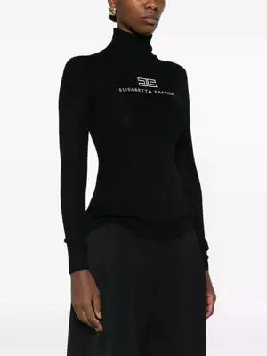 Elisabetta Franchi Logo-embroidered Roll-neck Sweater - Black