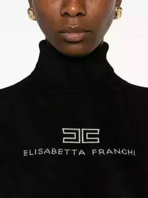 Elisabetta Franchi Logo-embroidered Roll-neck Sweater - Black