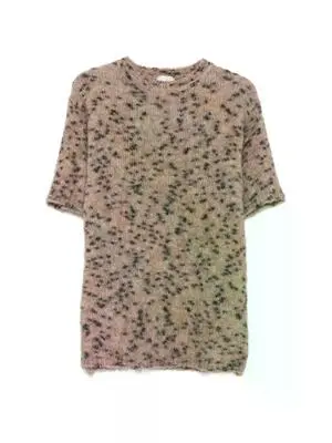 ALYSI Leopard-print Short-sleeve Sweater - Neutrals