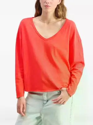 American Vintage Sonoma V-neck T-shirt With Slub Texture And Raw-cut Hem - Red