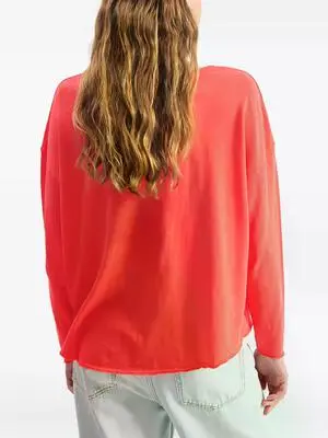 American Vintage Sonoma V-neck T-shirt With Slub Texture And Raw-cut Hem - Red