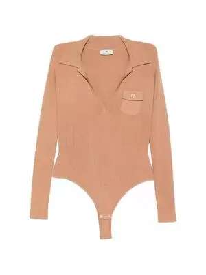 Elisabetta Franchi Ribbed-knit Logo-plaque Sweater - Neutrals