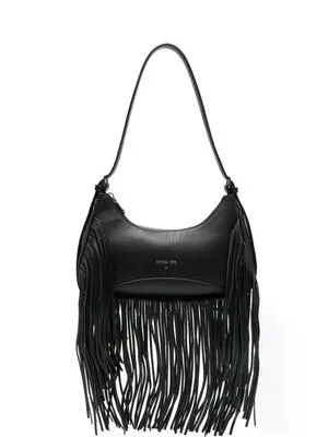 Patrizia Pepe Fringe-detail Leather Shoulder Bag - Black