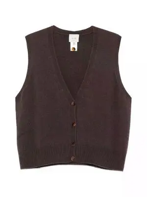 ALYSI Button-up V-neck Vest - Brown