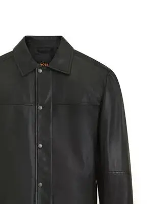 BOSS Leather Press-stud Jacket - Black