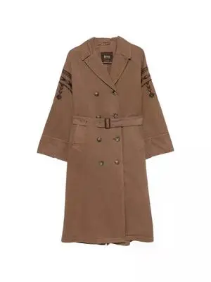 BAZAR DELUXE Embroidered Double-breasted Coat - Brown