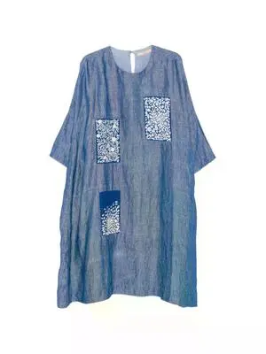 AODRESS Patchwork Floral-print Mini Dress - Blue
