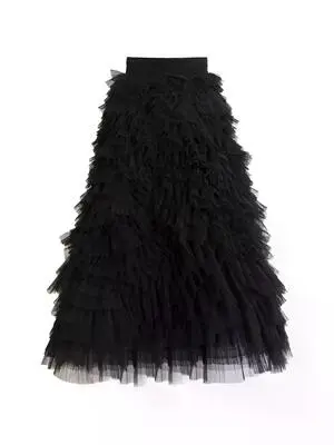 GEMY MAALOUF Ruffled Tulle Midi Skirt - Black