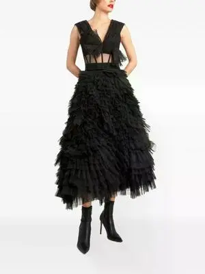 GEMY MAALOUF Tiered Ruffled Tulle Midi Skirt