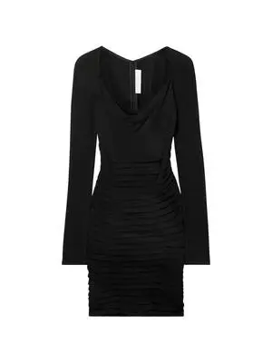 DION LEE Pintucked Stretch-jersey Mini Dress - Black