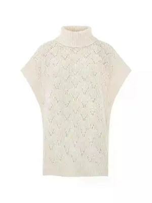 Fabiana Filippi Knitted Sleeveless Poncho With High Neck - Neutrals