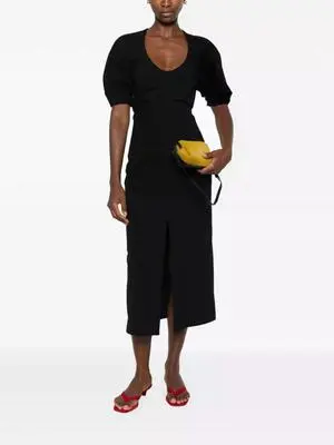 Proenza Schouler Puff-sleeve Front-slit Midi Dress - Black
