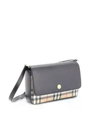 Burberry New Hampshire Shoulder Bag In Leather And Vintage Check Coated Canvas - Black