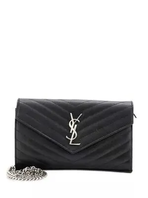 Saint Laurent Classic Monogram Wallet On Chain Matelasse Chevron Leather Medium Crossbody Bag