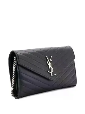 Saint Laurent Classic Monogram Wallet On Chain Matelasse Chevron Leather Medium Crossbody Bag