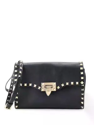 Valentino Garavani Rockstud Flip Lock Flap Bag Leather Medium Crossbody Bag - Black