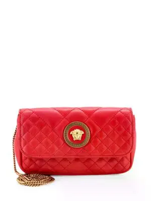 Versace Medusa Icon Chain Flap Bag Quilted Leather Mini Crossbody Bag - Red