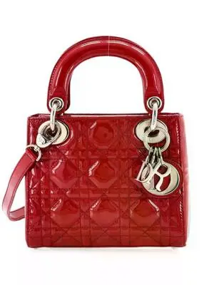 Dior Lady Bag Cannage Quilt Patent Mini Satchel - Red