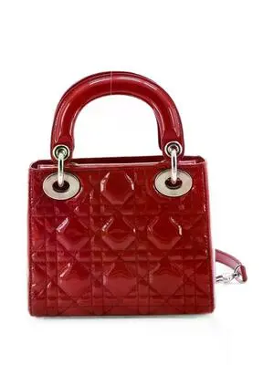 Dior Lady Cannage Quilt Patent Mini Satchel - Red