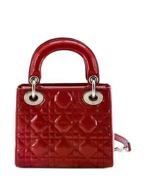 Dior Lady Cannage Quilt Patent Mini Satchel - Red