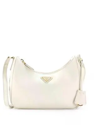 Prada Adjustable Handle Zip Saffiano Leather Mini Hobo Bag - White