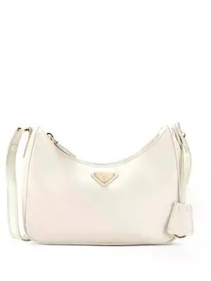 Prada Saffiano Leather Mini Hobo Bag With Adjustable Handle - White