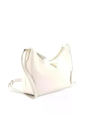 Prada Saffiano Leather Mini Hobo Bag With Adjustable Handle - White