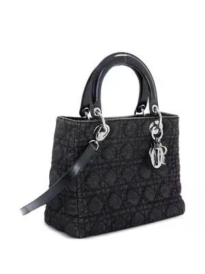 Dior Vintage Lady Bag Cannage Quilt Denim Tote Bag - Black
