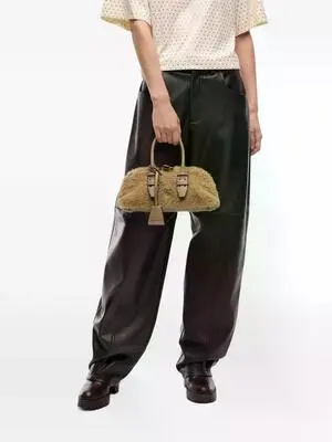 Pinko Faux Shearling Buckle Detail Tote Bag - Neutrals