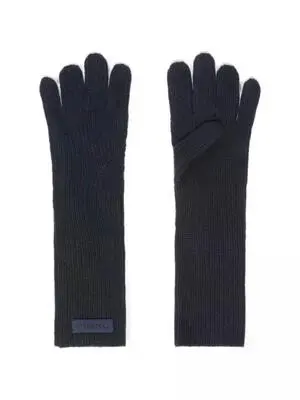 Pinko Ribbed-knit Logo-patch Gloves - Blue