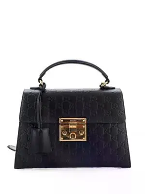 Gucci Padlock Top Handle Bag Guccissima Leather Small Shoulder Bag - Black