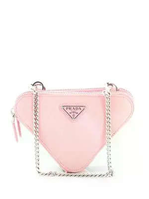 Prada Triangle Double Zip Pouch Bag With Chain Saffiano Leather Mini Crossbody Bag - Pink