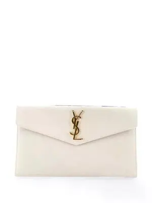 Saint Laurent Uptown Pouch Leather Clutch Bag - Neutrals