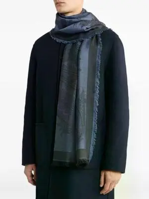 Etro Paisley-jacquard Frayed Scarf - Blue