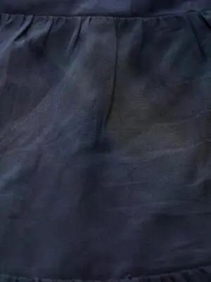 LOUIS VUITTON Navy Silk Tiered Midi Dress With Leather Trim