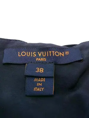 LOUIS VUITTON Navy Silk Tiered Midi Dress With Leather Trim