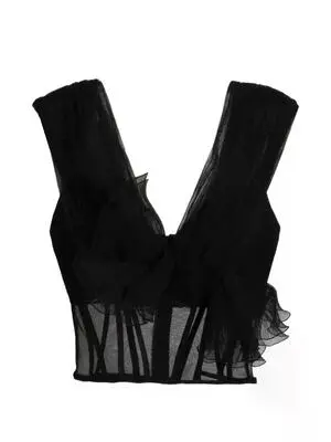 GEMY MAALOUF Ruffled Bow-detail Corset - Black