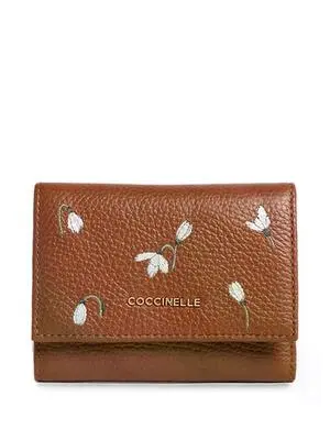 COCCINELLE Small Metallic Floral-embroidered Leather Wallet - Brown