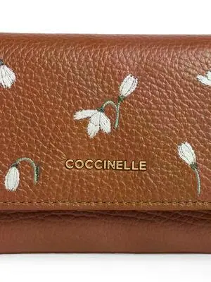 COCCINELLE Small Metallic Floral-embroidered Leather Wallet
