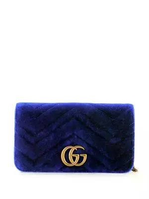 Gucci Gg Marmont Chain Flap Bag Matelasse Velvet Mini Crossbody Bag - Blue