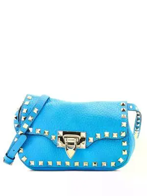 Valentino Garavani Rockstud Flip Lock Flap Leather Mini Crossbody Bag - Blue
