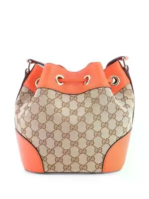 Gucci Classic Gg Canvas With Leather Small Bucket Bag - Brown