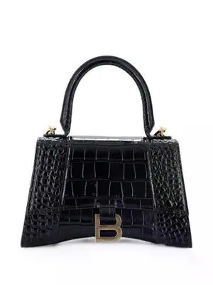 Balenciaga Hourglass Top Handle Bag Crocodile Embossed Leather Xs Satchel - Black