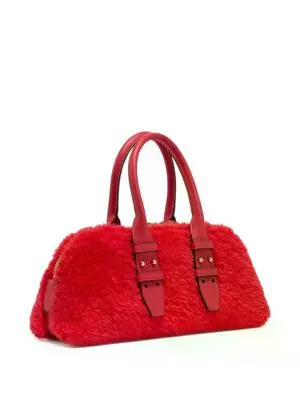 Pinko Faux-shearling Tote Bag With Love Birds Detail - Red