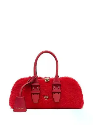 Pinko Faux-shearling Tote Bag With Love Birds Detail - Red