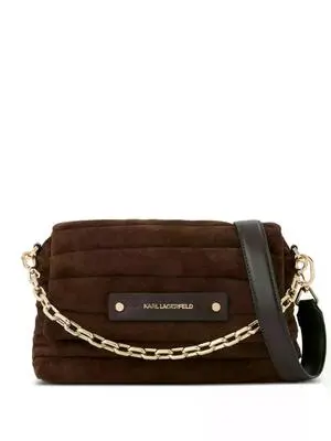 Karl Lagerfeld K/essential Plie Flap Suede Crossbody Bag - Brown