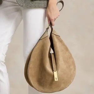Ralph Lauren Polo Id Suede Large Shoulder Bag - Clay