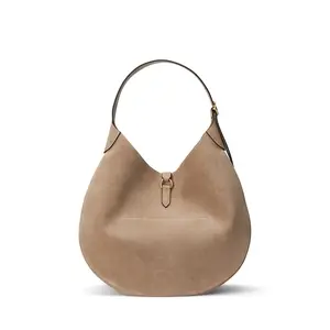 Ralph Lauren Polo Id Suede Large Shoulder Bag - Clay