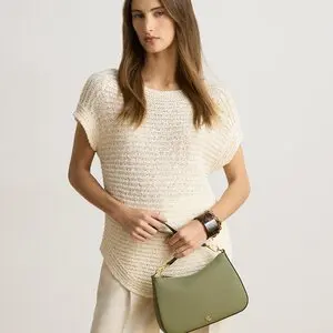 Ralph Lauren Crosshatch Leather Medium Danni Bag Sage Green